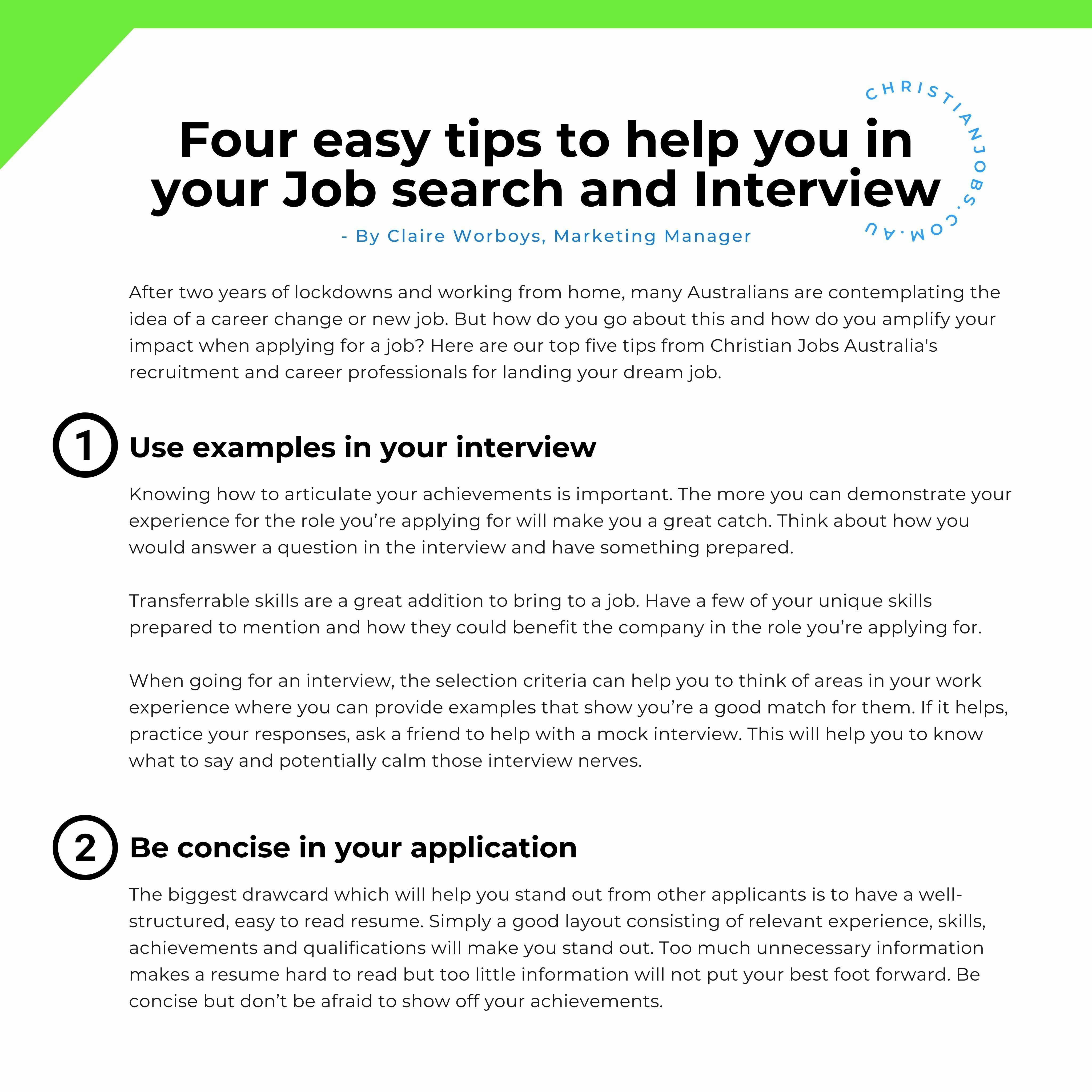 Job Application and Interview Tips | Christian Jobs Australia